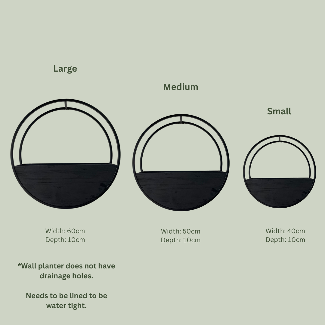 Black Wooden Half Moon Wall Planters